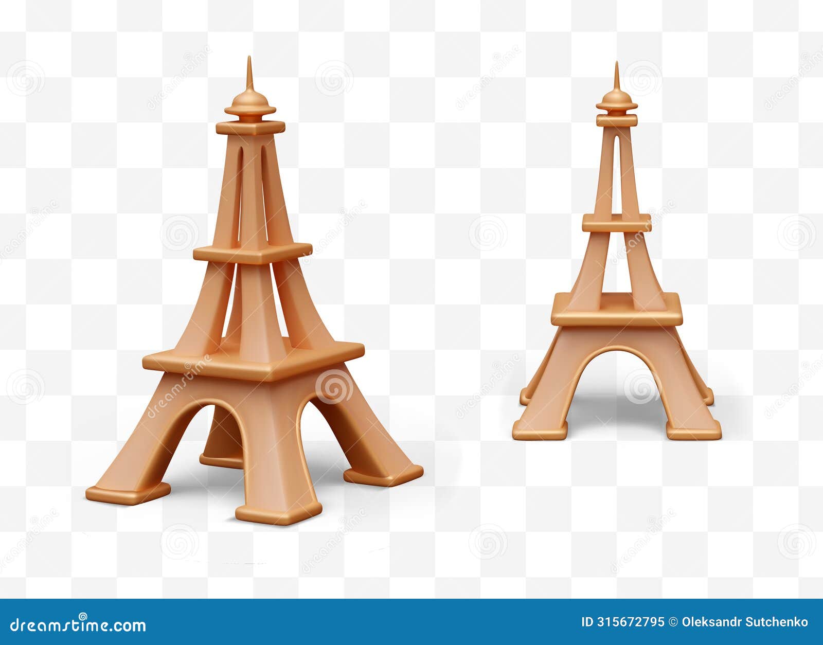 Realistic Eiffel Tower, Front and Side View. Set of Isolated Vector ...