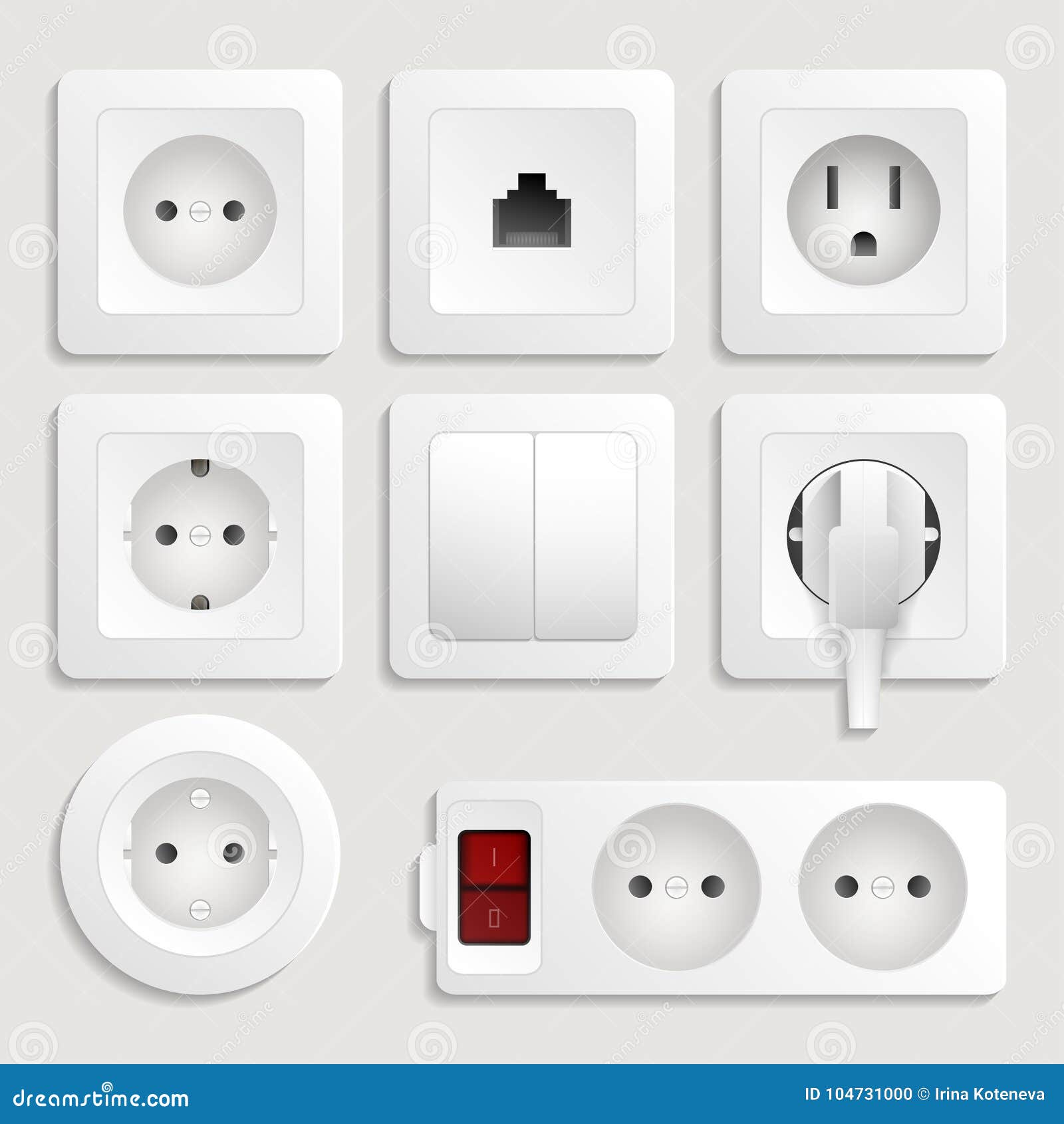 Realistic Electric Wall Outlet Icon Set Stock Vector - Illustration of ...