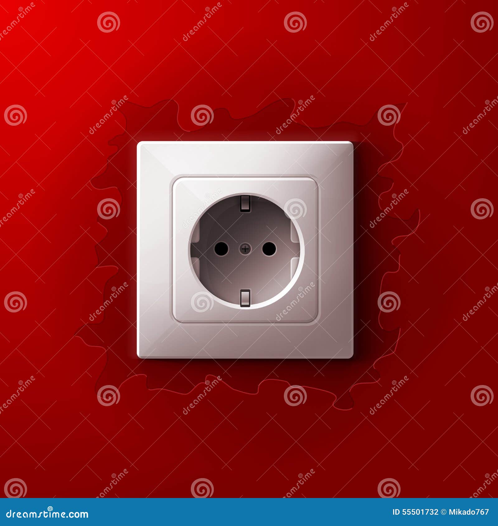 Realistic Electric White Socket on Red Wall Stock Vector - Illustration ...