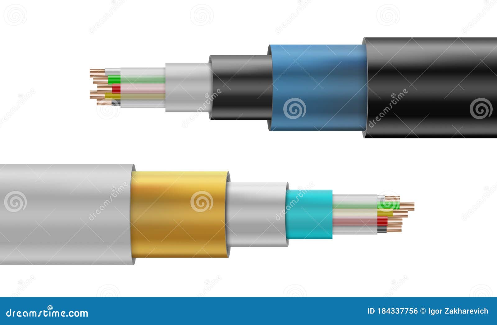 Realistic Electrical Wires, Connection Industrial Cables Vector Set ...