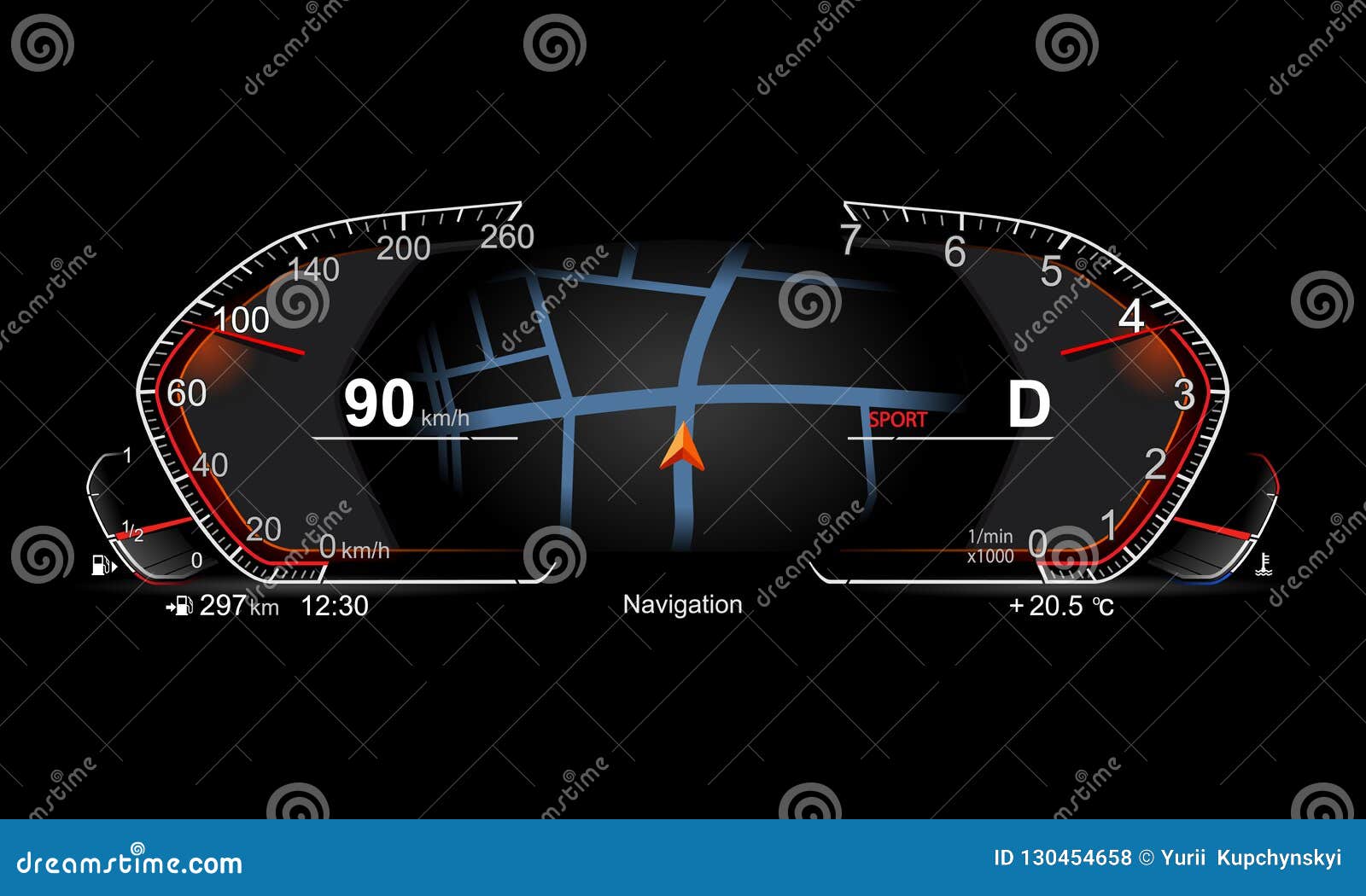 Realistic car dashboard stock illustration. Illustration of instrument ...
