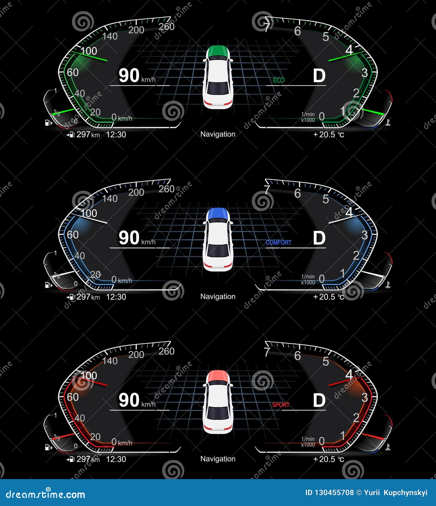 Realistic car dashboard stock illustration. Illustration of check ...