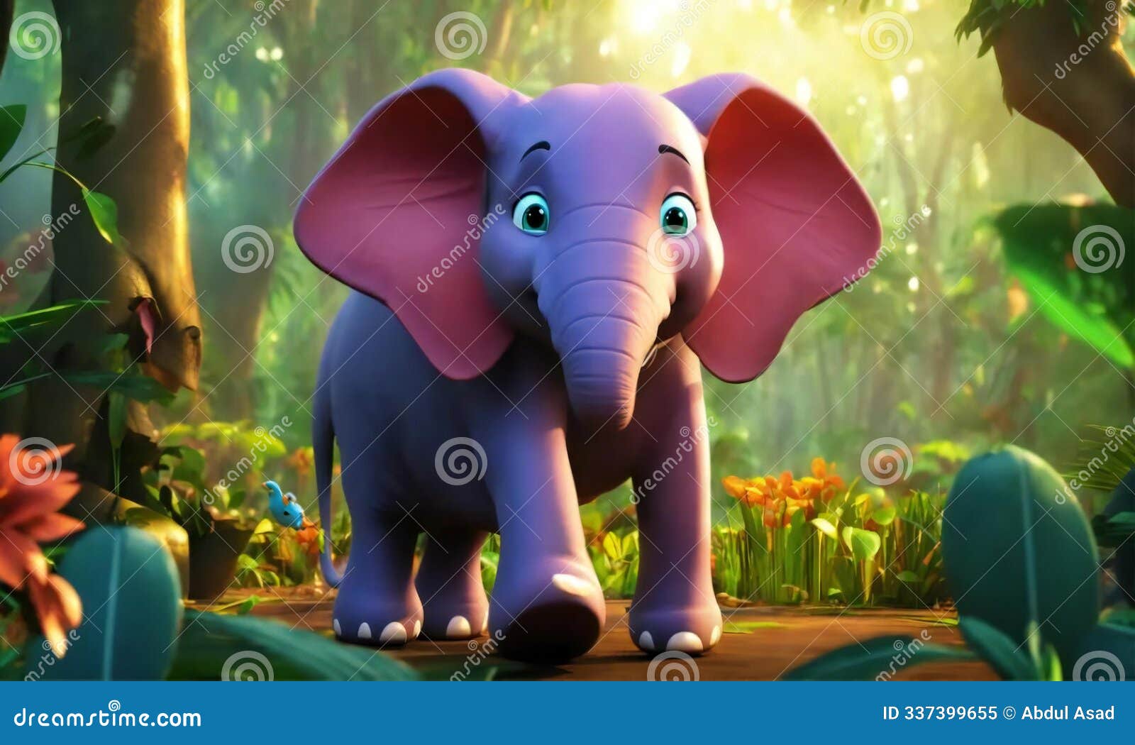 Realistic Elephant In Pixar Style On White Background In 8k Uhd. Stock ...