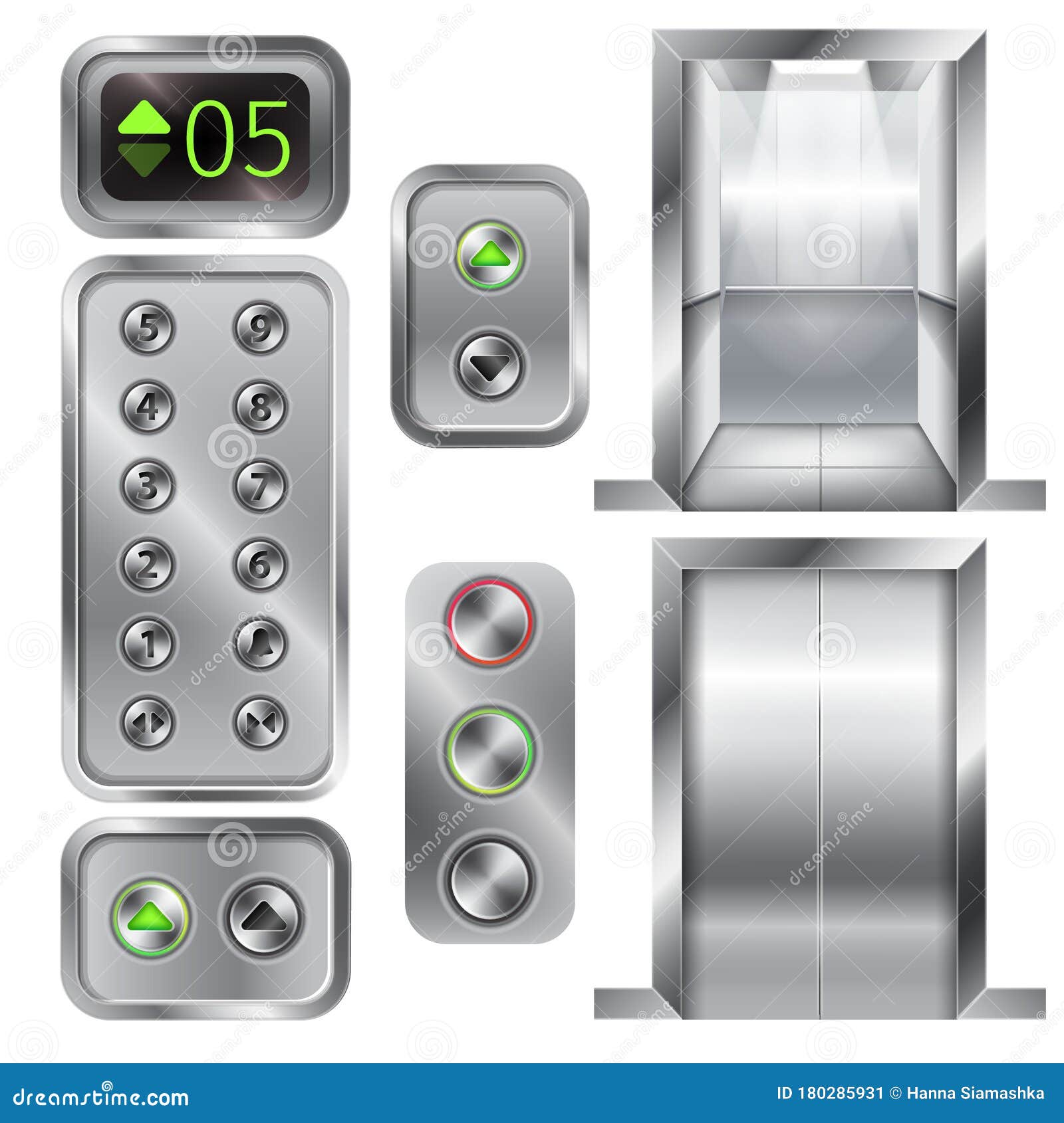 Realistic Elevator and Button Panel Stock Vector - Illustration of gate ...
