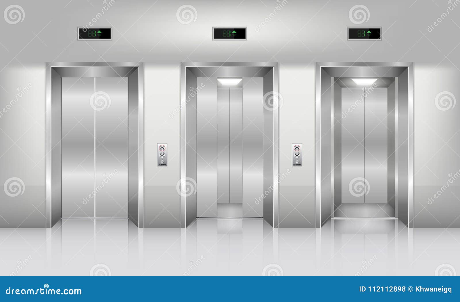Realistic Elevator in Office Building, Interior Concept, Vector ...