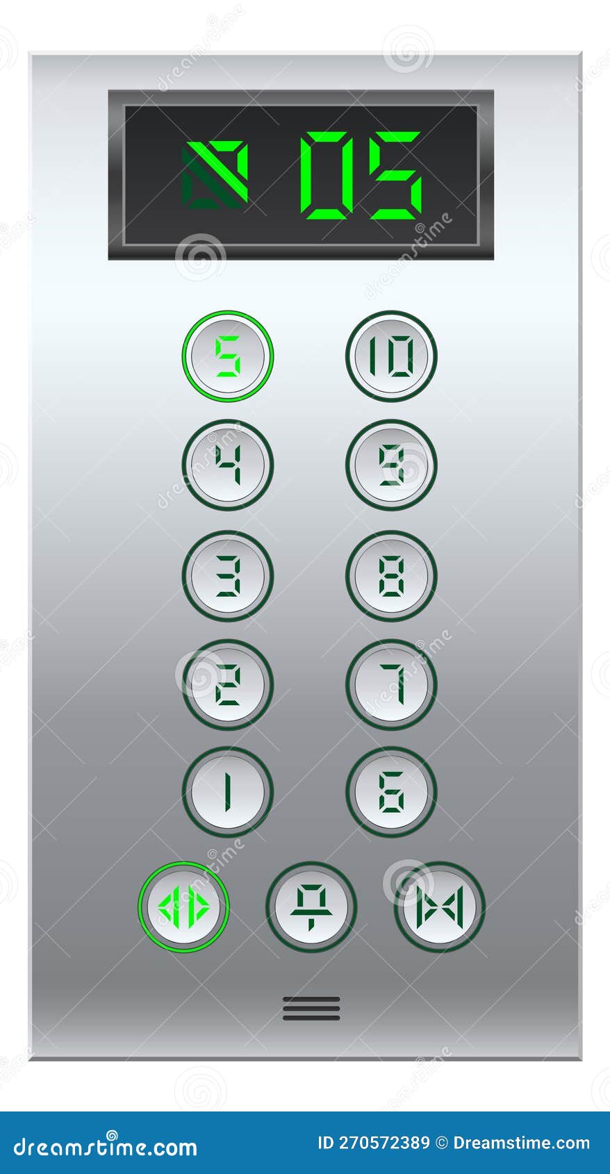 Realistic Elevator Panel. Stage Buttons. Navigation Numbers. Stainless ...