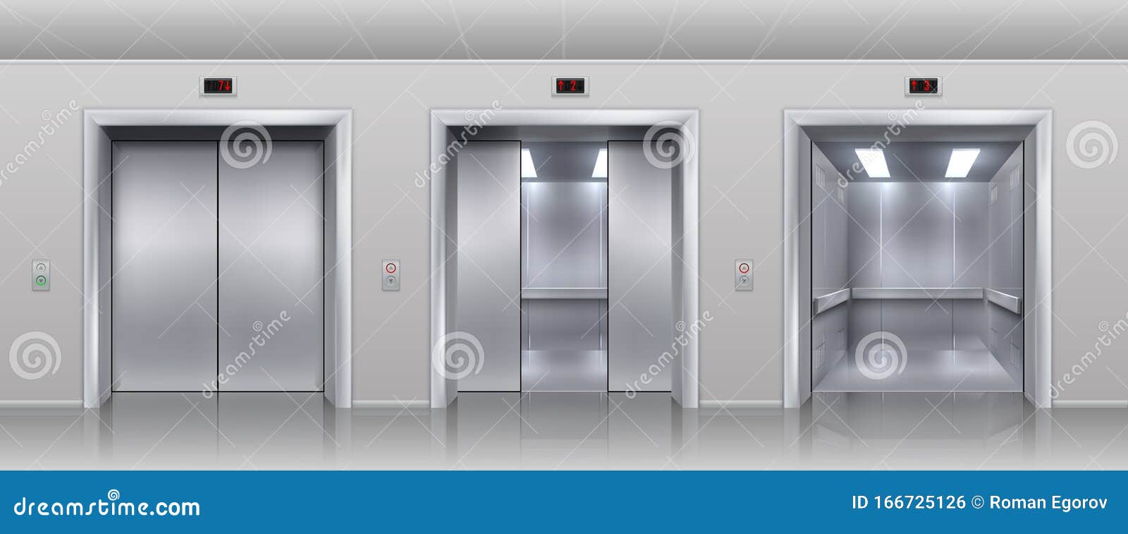 Passenger And Cargo Elevators With Open Doors Vector Illustration ...