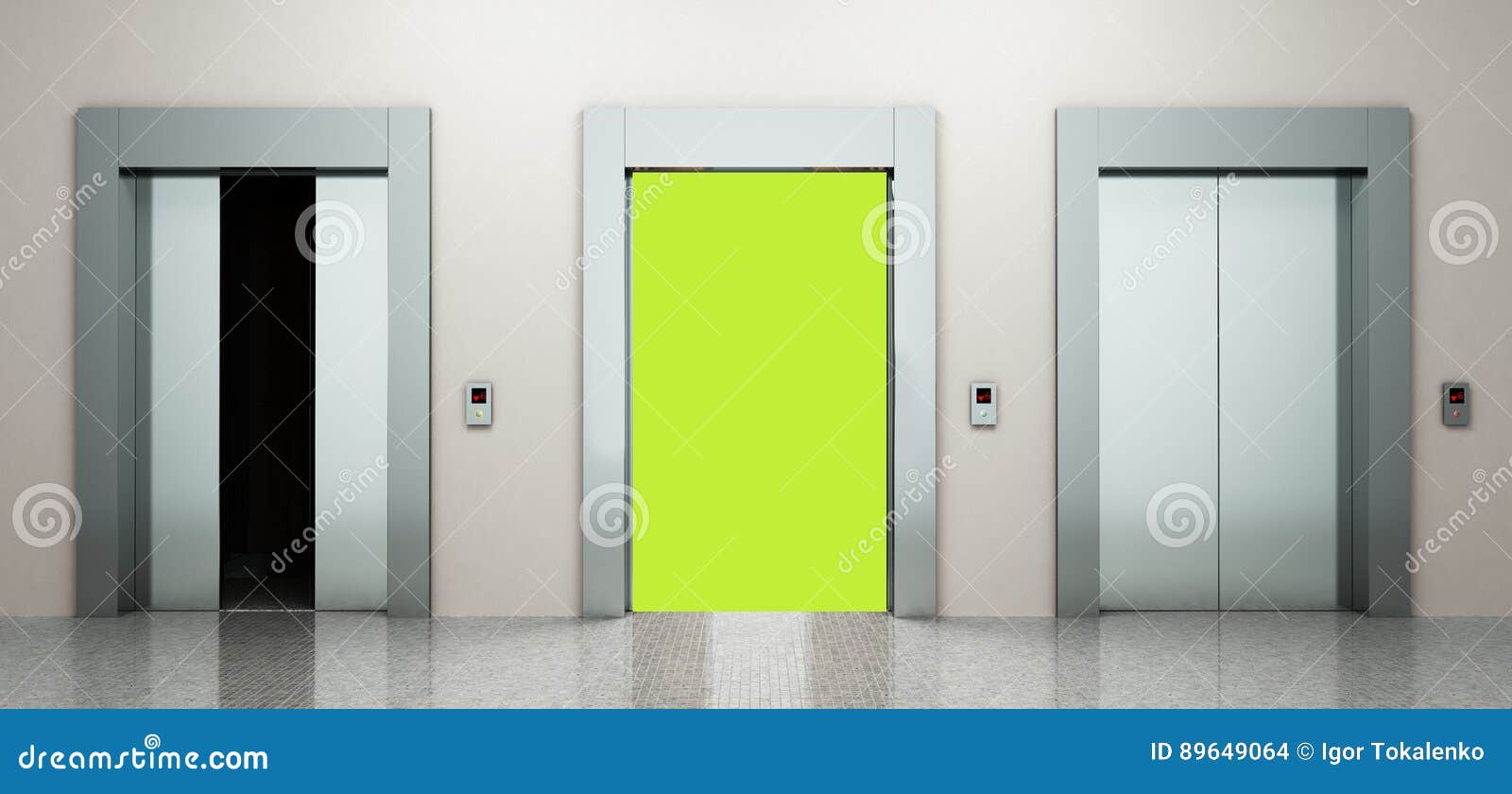 Realistic Empty Elevators Hall Interior with Waiting Lift Marble Stock ...