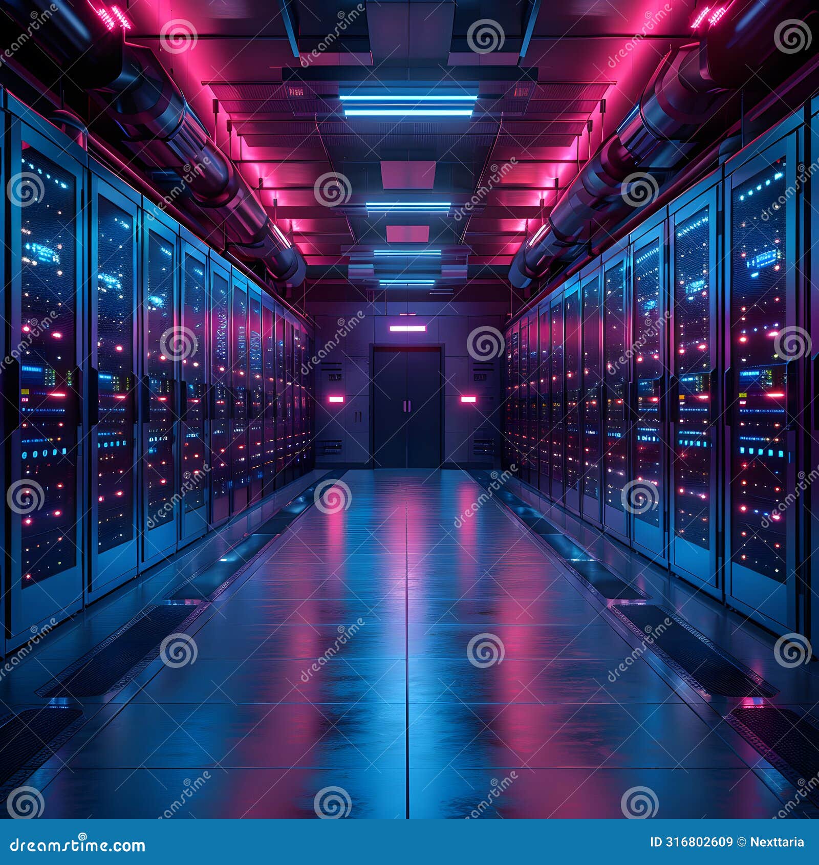 Realistic Empty Server Room with Business Banner and Connected Devices ...