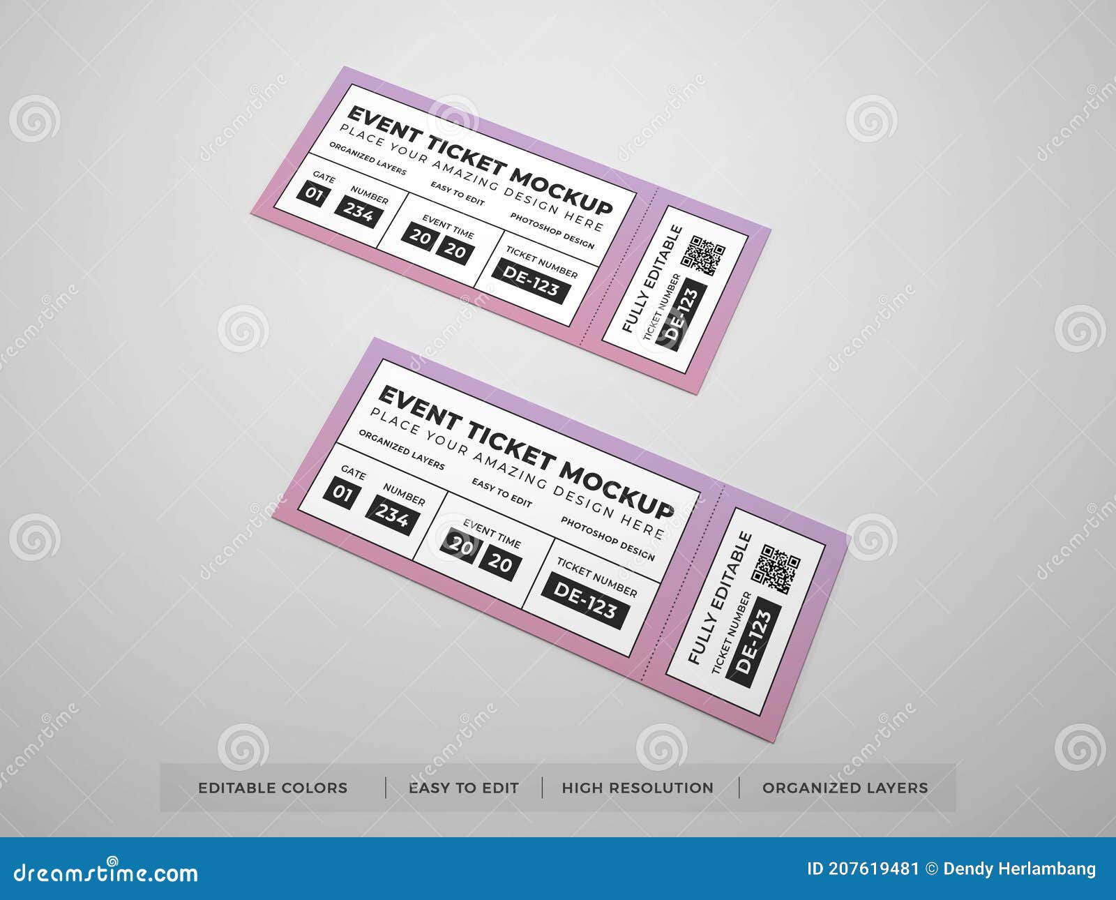 Realistic Event Ticket Mockup Scene Stock Illustration - Illustration ...