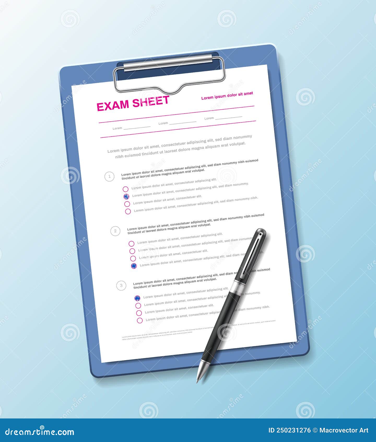 Realistic Exam Sheet Composition Stock Vector - Illustration of ...