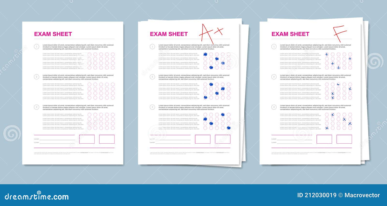 Realistic Exam Sheet Set stock vector. Illustration of school - 212030019