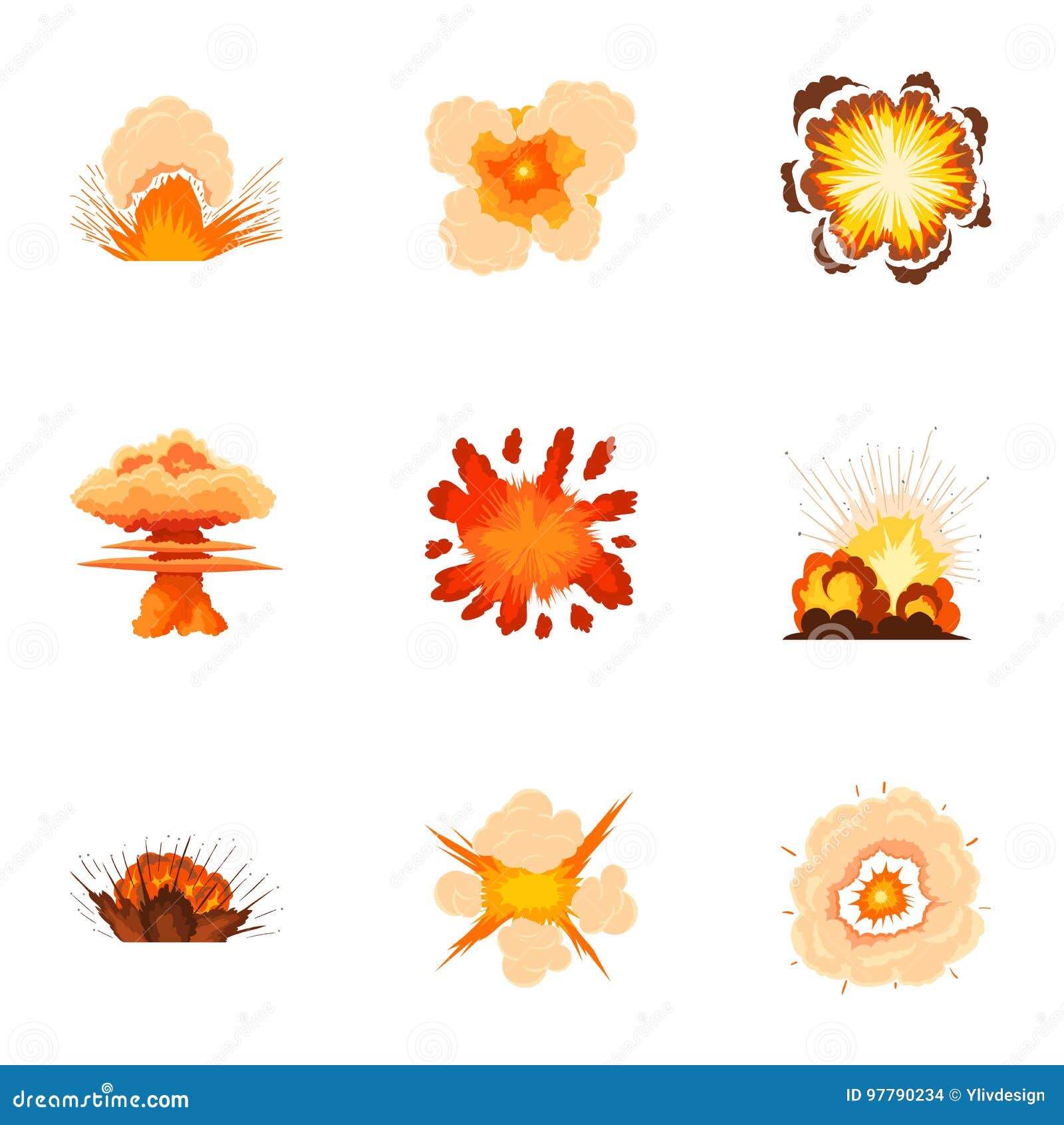 Realistic Explosion Icons Set, Cartoon Style Stock Vector ...