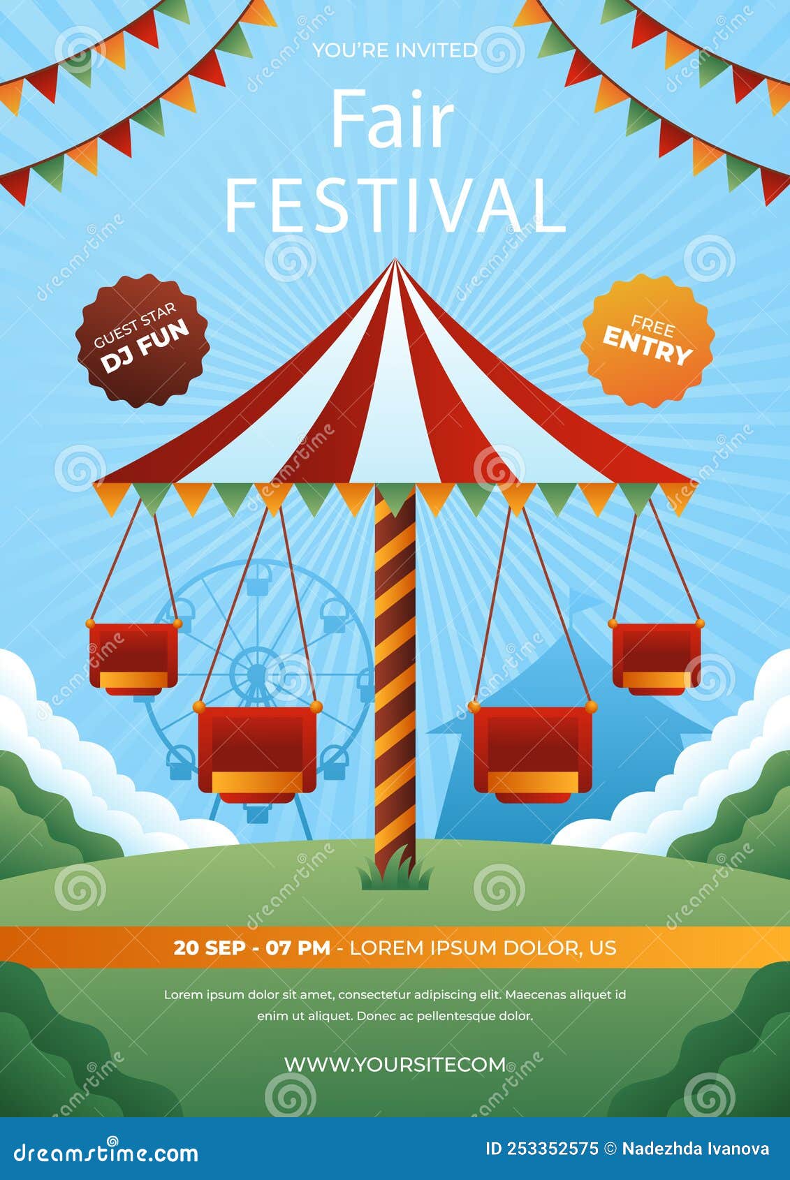 Realistic Fair Vertical Poster Template Vector Illustration. Stock ...
