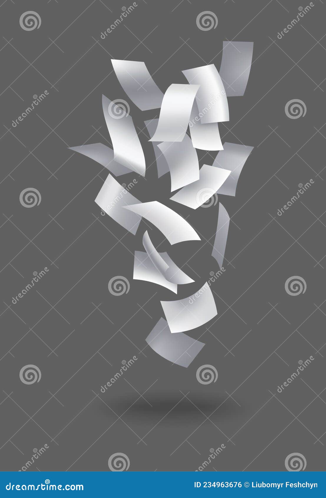 Realistic Falling Paper Sheets. Set of Flying Curved Leaves of Paper ...