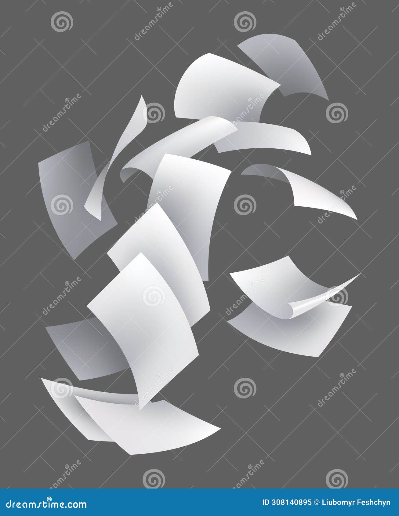 Realistic Falling Paper Sheets. Set of Flying Curved Leaves of Paper ...