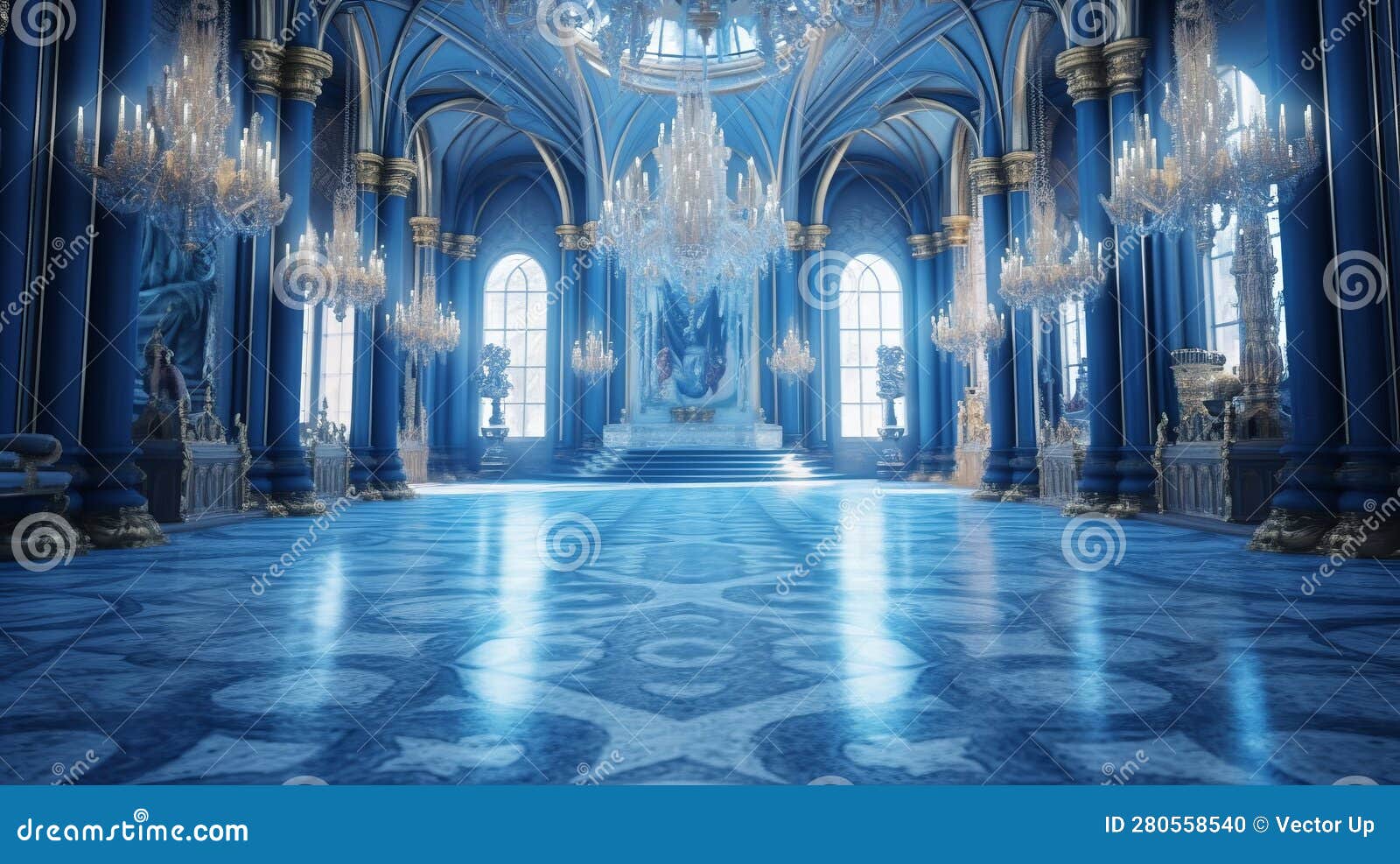 A Realistic Fantasy Blue Interior of the Royal Palace. Generative AI ...