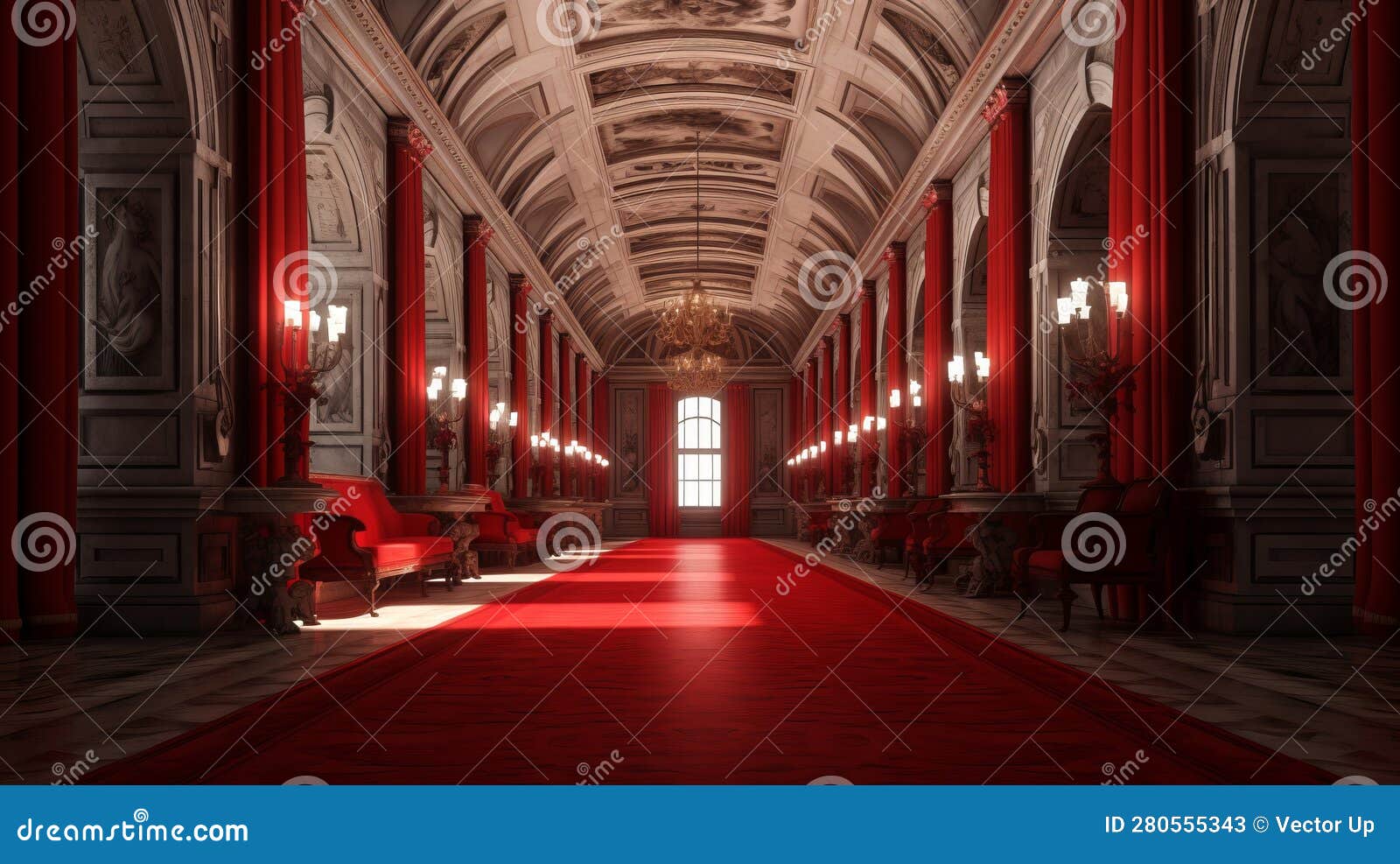 A Realistic Fantasy Red Interior of the Royal Palace. Generative AI ...