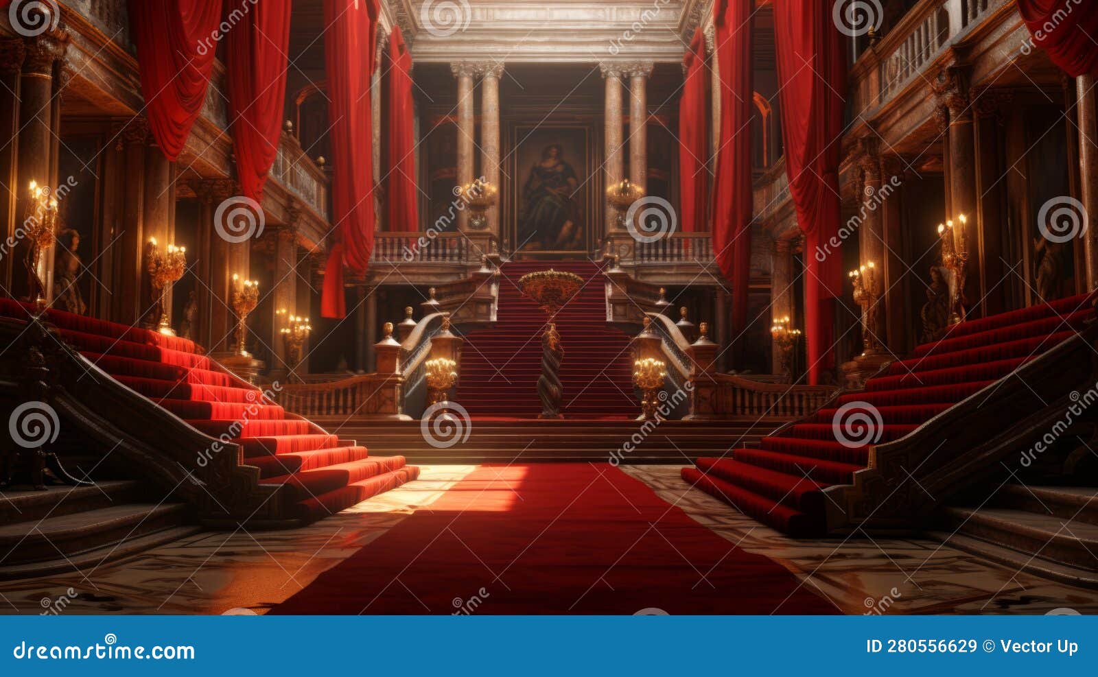 A Realistic Fantasy Red Interior of the Royal Palace. Generative AI ...