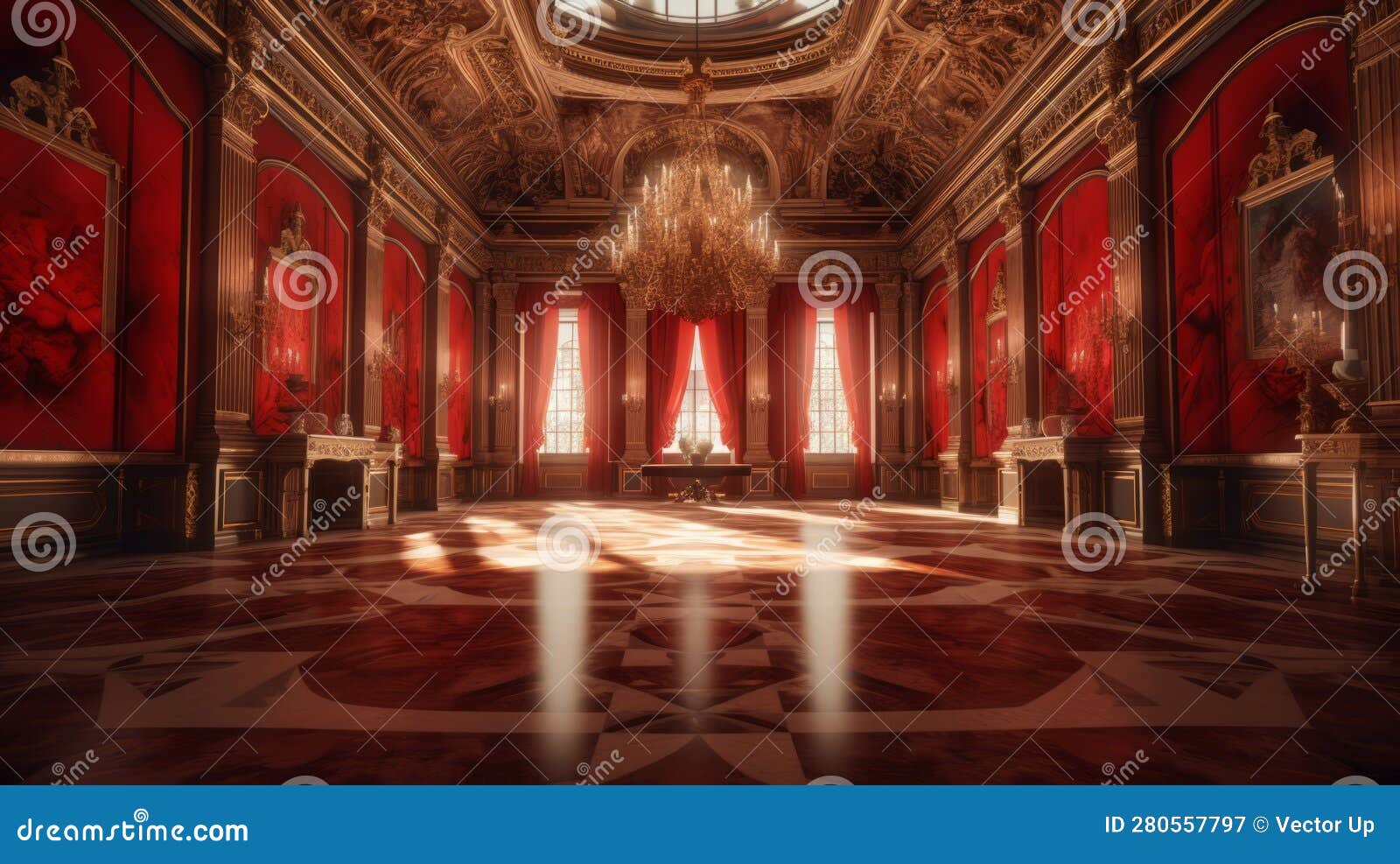 A Realistic Fantasy Red Interior of the Royal Palace. Generative AI ...