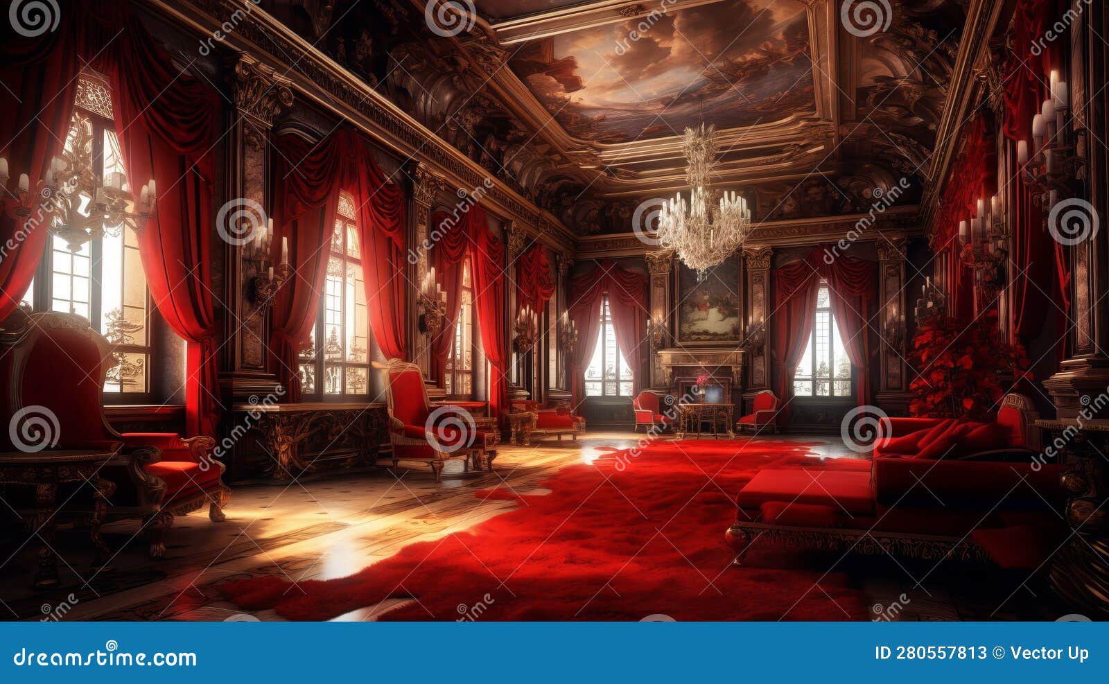 A Realistic Fantasy Red Interior of the Royal Palace. Generative AI ...
