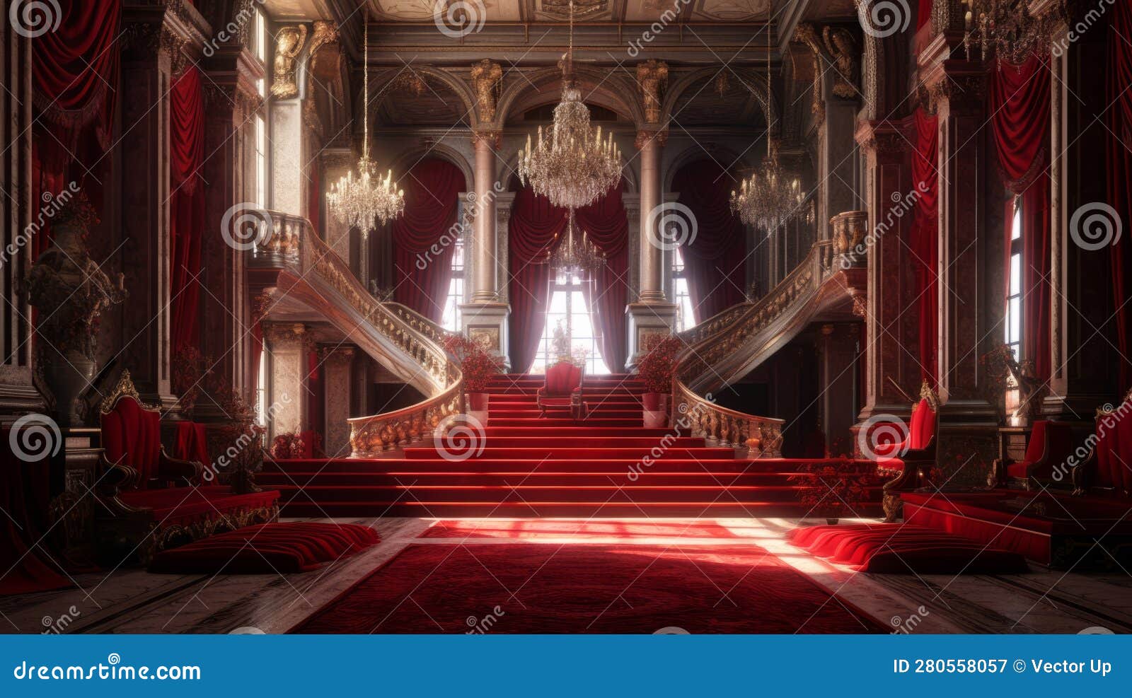 A Realistic Fantasy Red Interior of the Royal Palace. Generative AI ...
