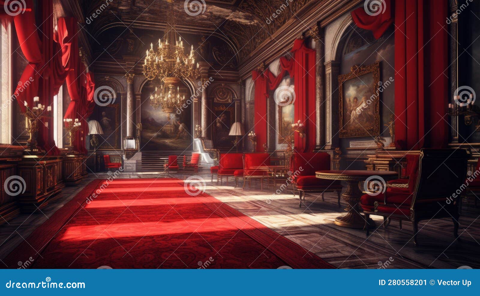 A Realistic Fantasy Red Interior of the Royal Palace. Generative AI ...