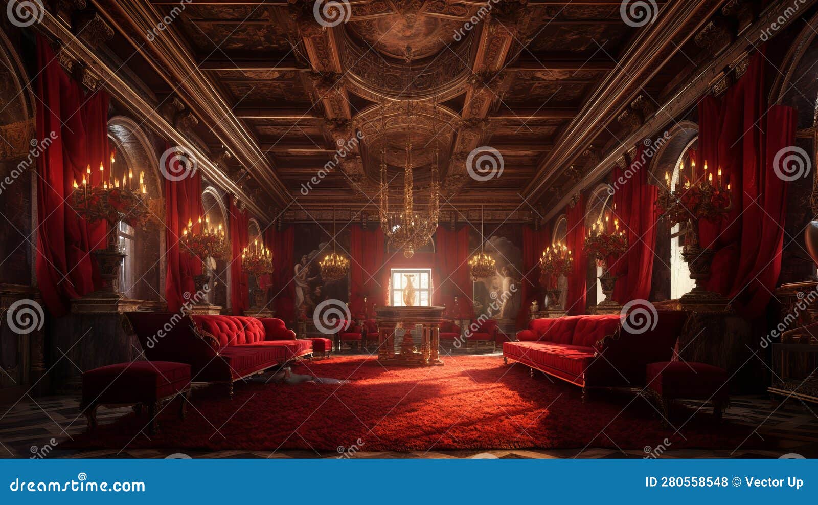 A Realistic Fantasy Red Interior of the Royal Palace. Generative AI ...