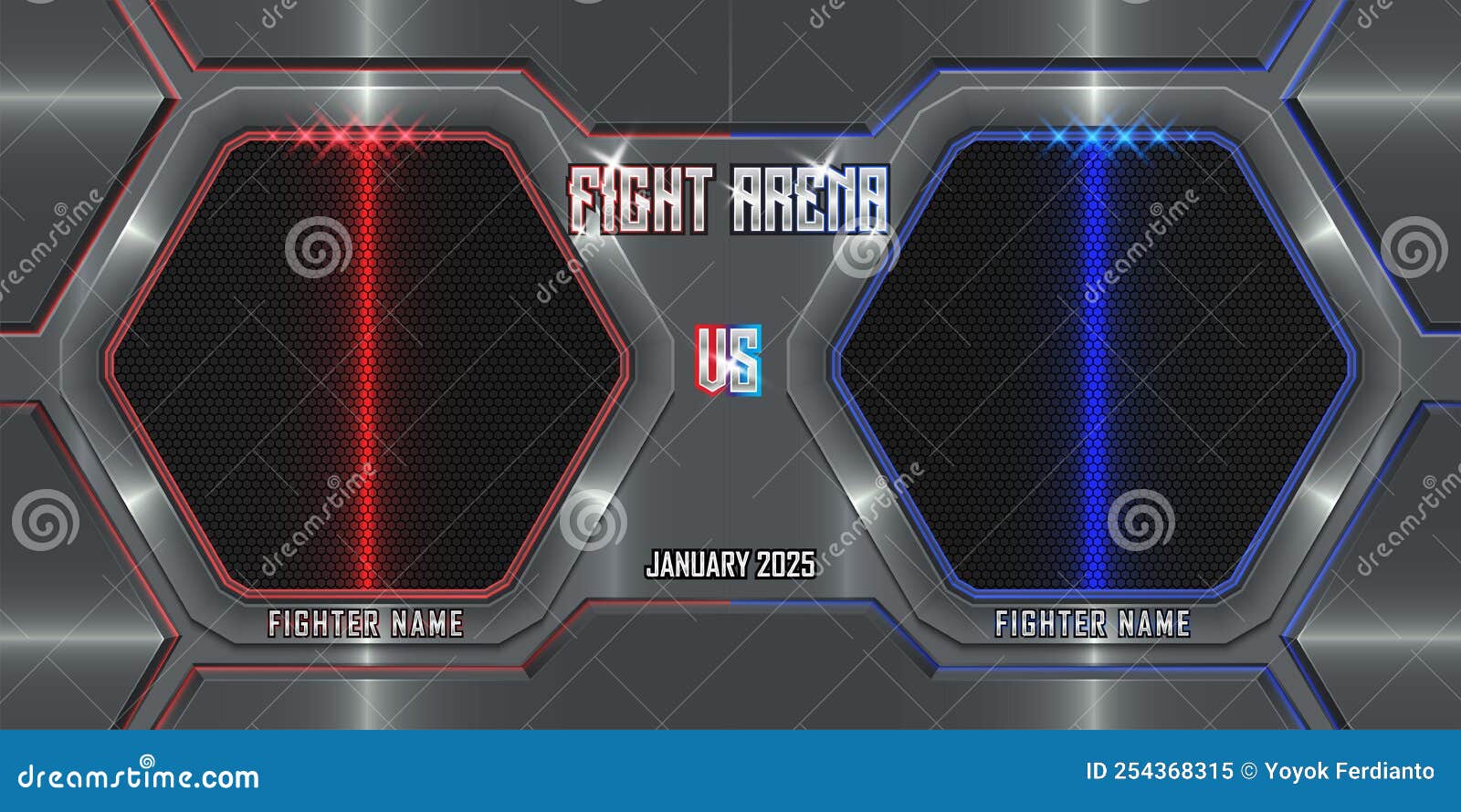 Realistic Fighting Arena 3d Poster with Modern Metallic Logo Stock ...
