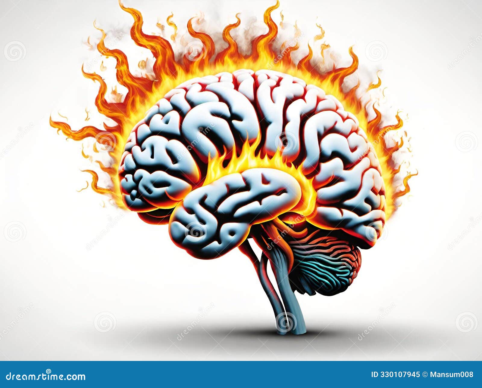 Realistic Fire Brain on White Background Stock Illustration ...