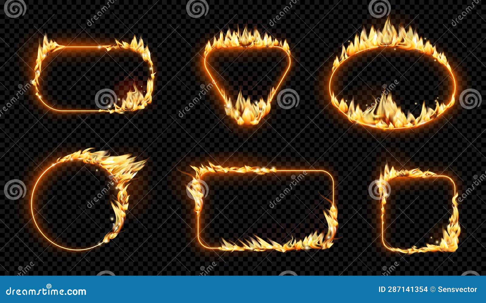 Realistic Fire Flame, Fiery Borders and Frames Stock Vector ...