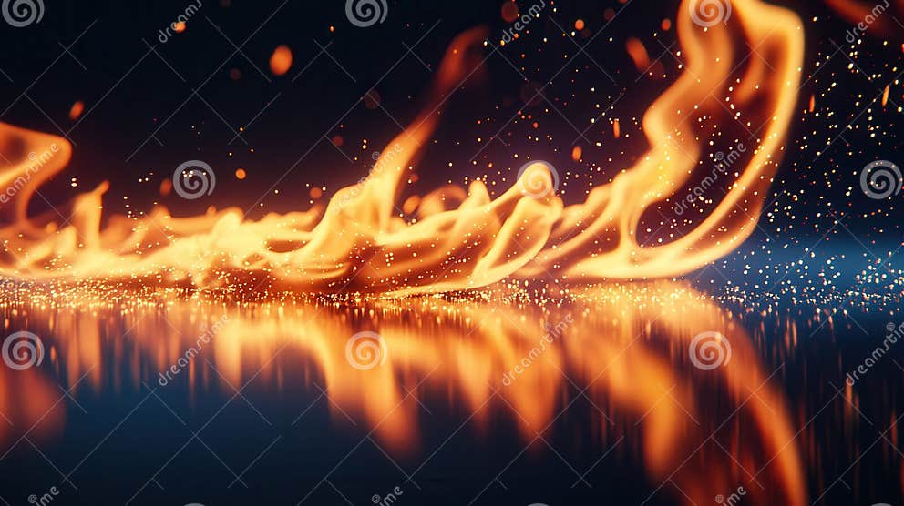 Realistic Fire Flames Burning on a Reflective Surface with a Bokeh ...