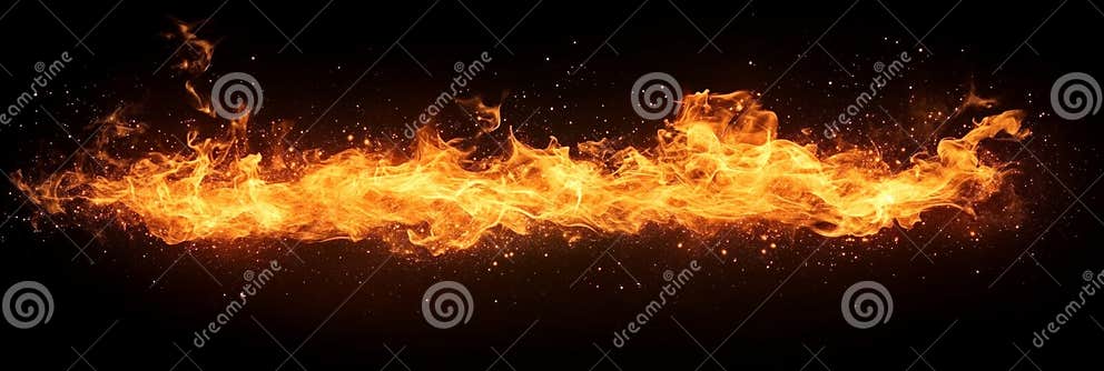 Realistic Fire Flames Igniting and Burning with Sparks on Black ...