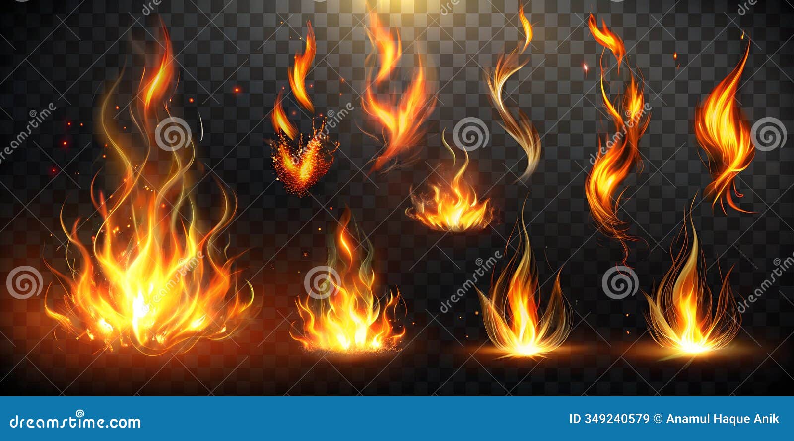 Realistic Fire Flames Isolated on Transparent Background Stock ...