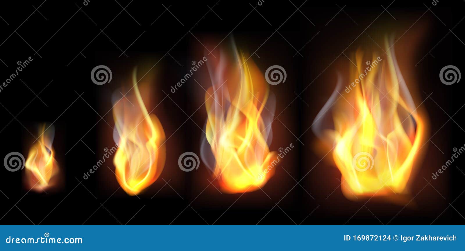 Realistic fire flames set stock illustration. Illustration of power ...