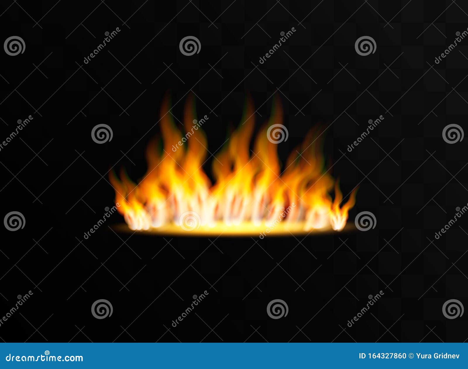 Realistic Fire Flames Set on Transparent Black Background.Vector ...