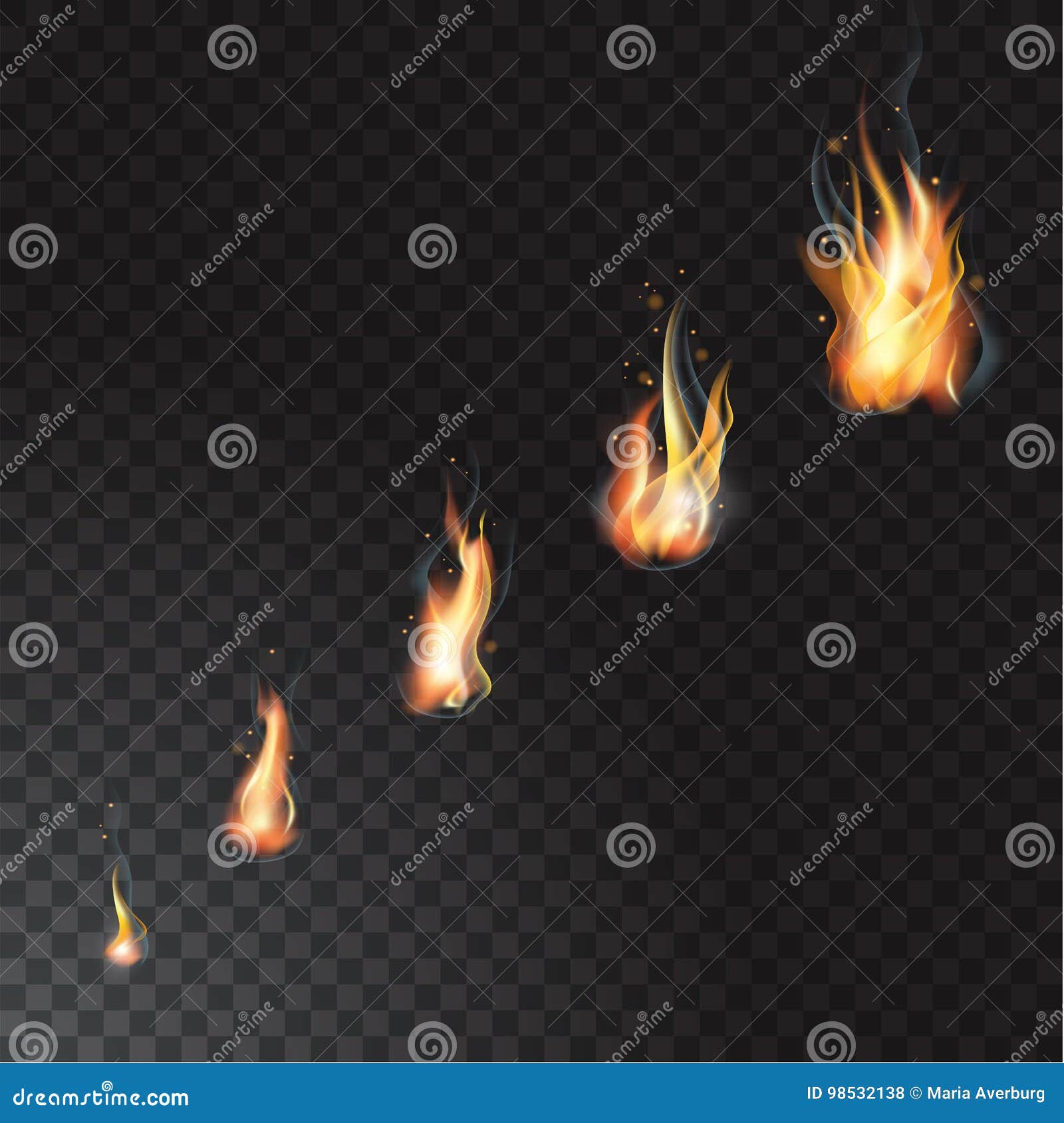 Realistic fire flames set stock vector. Illustration of bonfire - 98532138