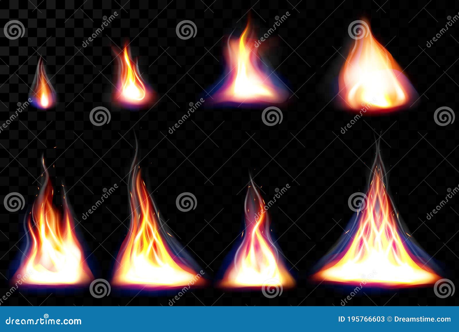 Realistic Fire Flames and Sparks Stock Illustration - Illustration of ...