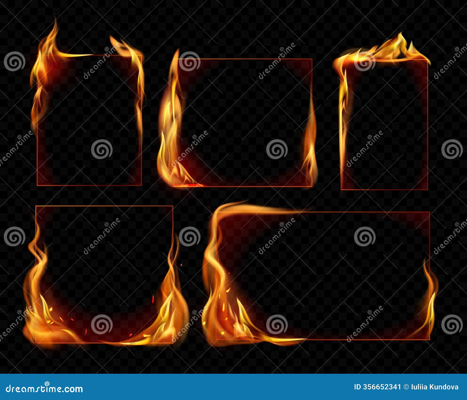 Realistic Fire Frame. Flame Borders with Sparkles, Burning Fiery Square ...