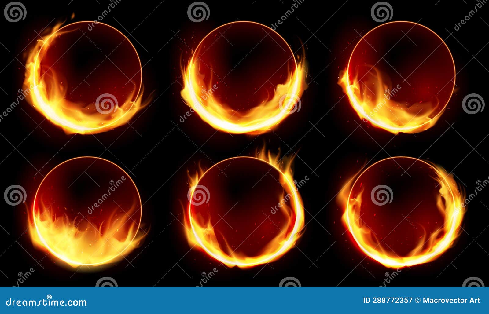 Realistic Fire Frames Set stock vector. Illustration of concept - 288772357