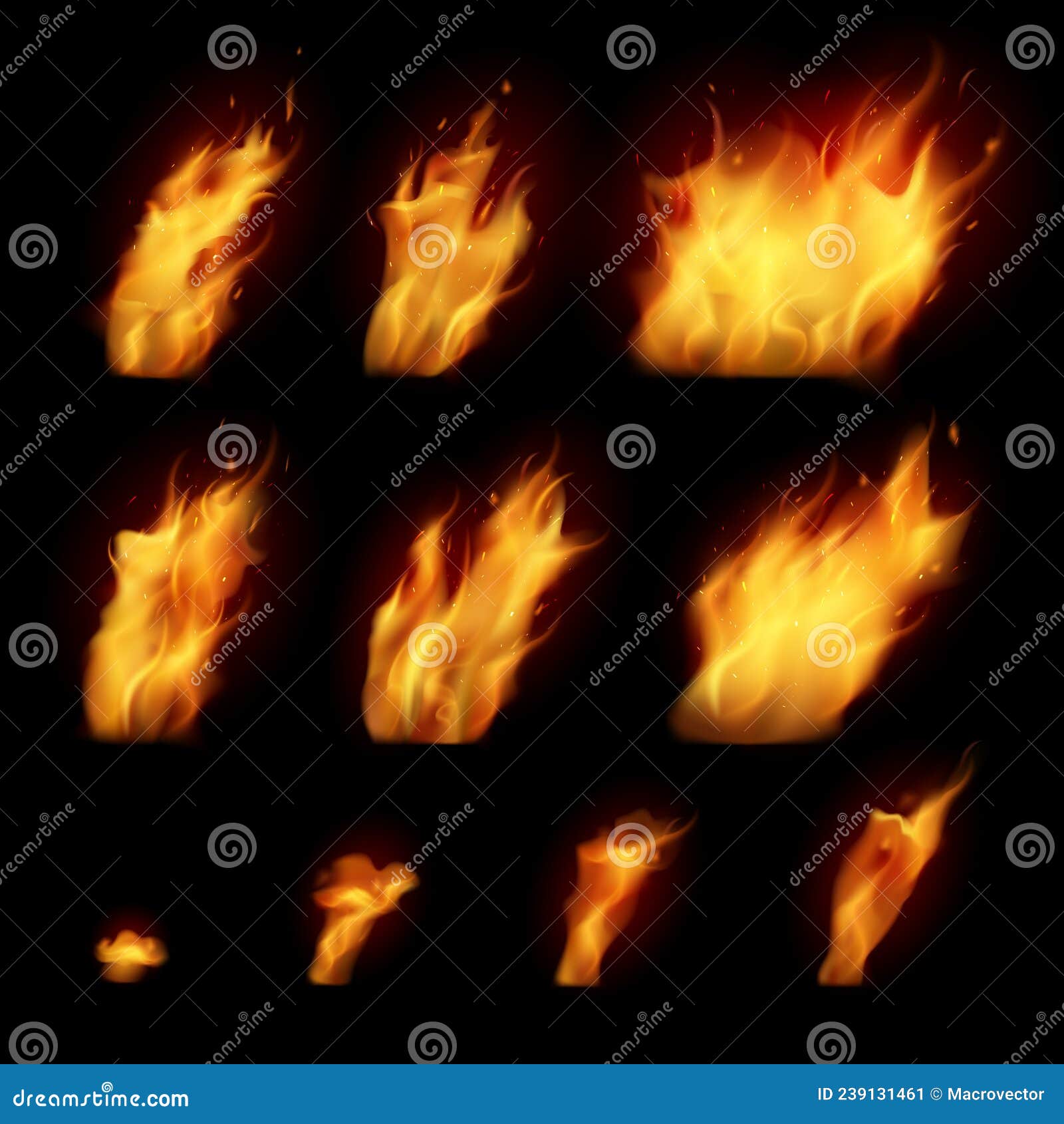 Realistic Fire Set stock vector. Illustration of illuminate - 239131461