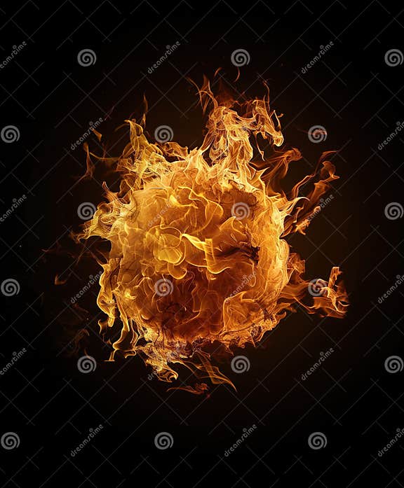 Realistic Fireball on a Black Background, Generative AI Stock ...