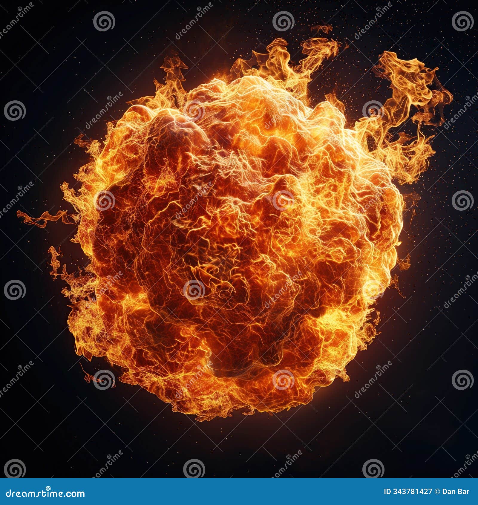 Realistic Fireball on a Black Background, Generative AI Stock ...