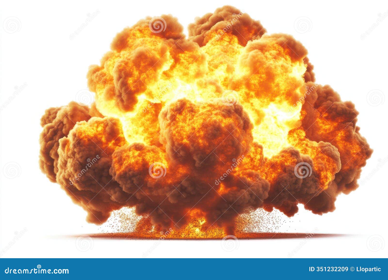 Realistic Fireball Explosion with Debris and Particles, Isolated on a ...