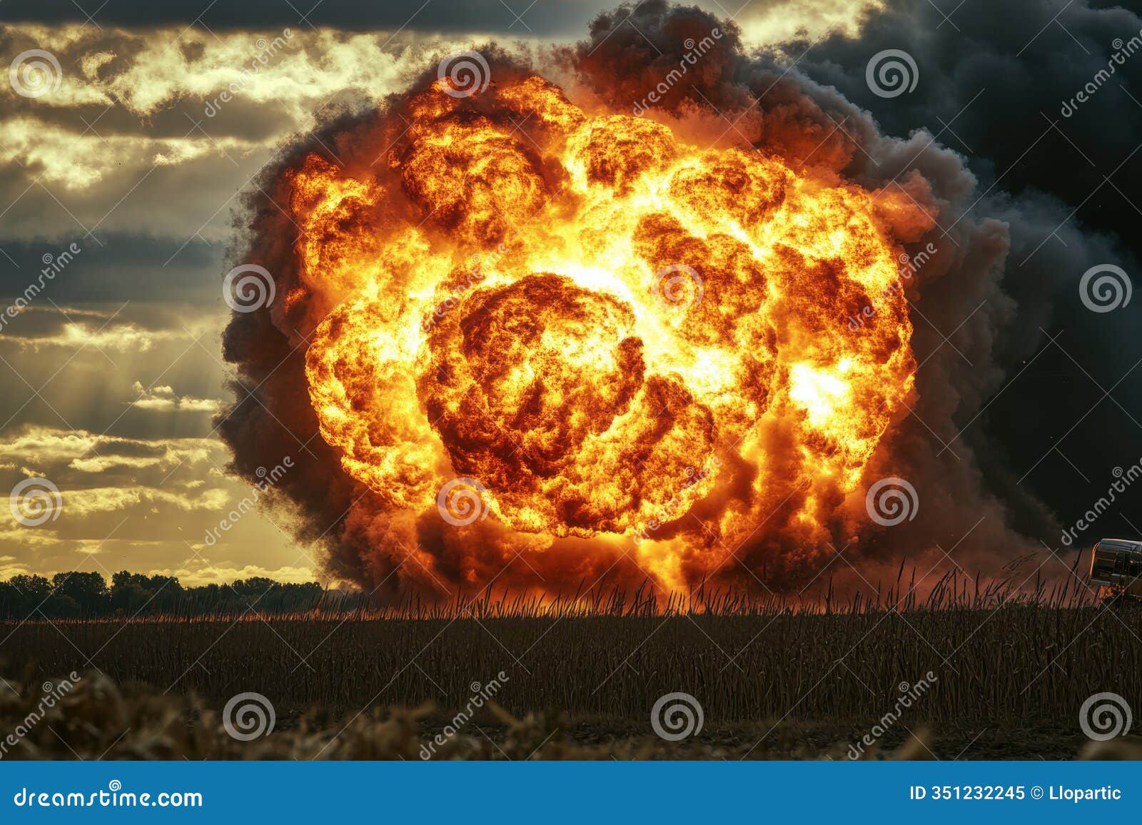 Realistic Fireball Explosion with Debris and Particles, Isolated on a ...