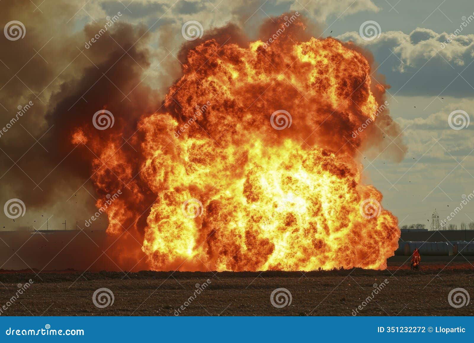Realistic Fireball Explosion with Debris and Particles, Isolated on a ...