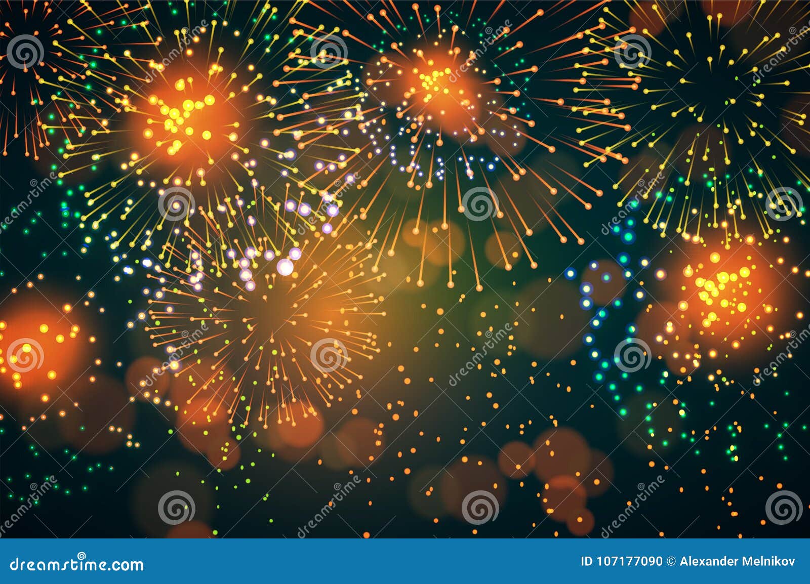 Realistic Fireworks Background in Black Stock Vector - Illustration of ...