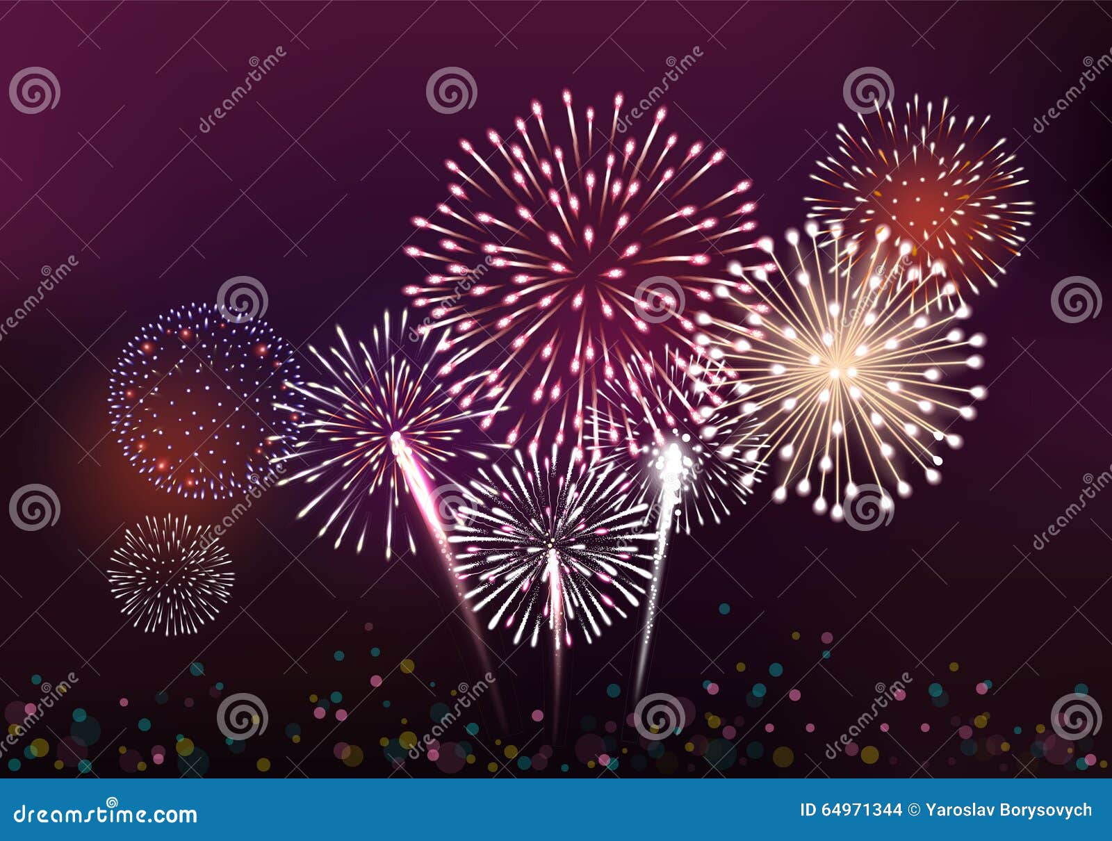 Realistic Fireworks Background Vector Stock Illustration - Illustration ...