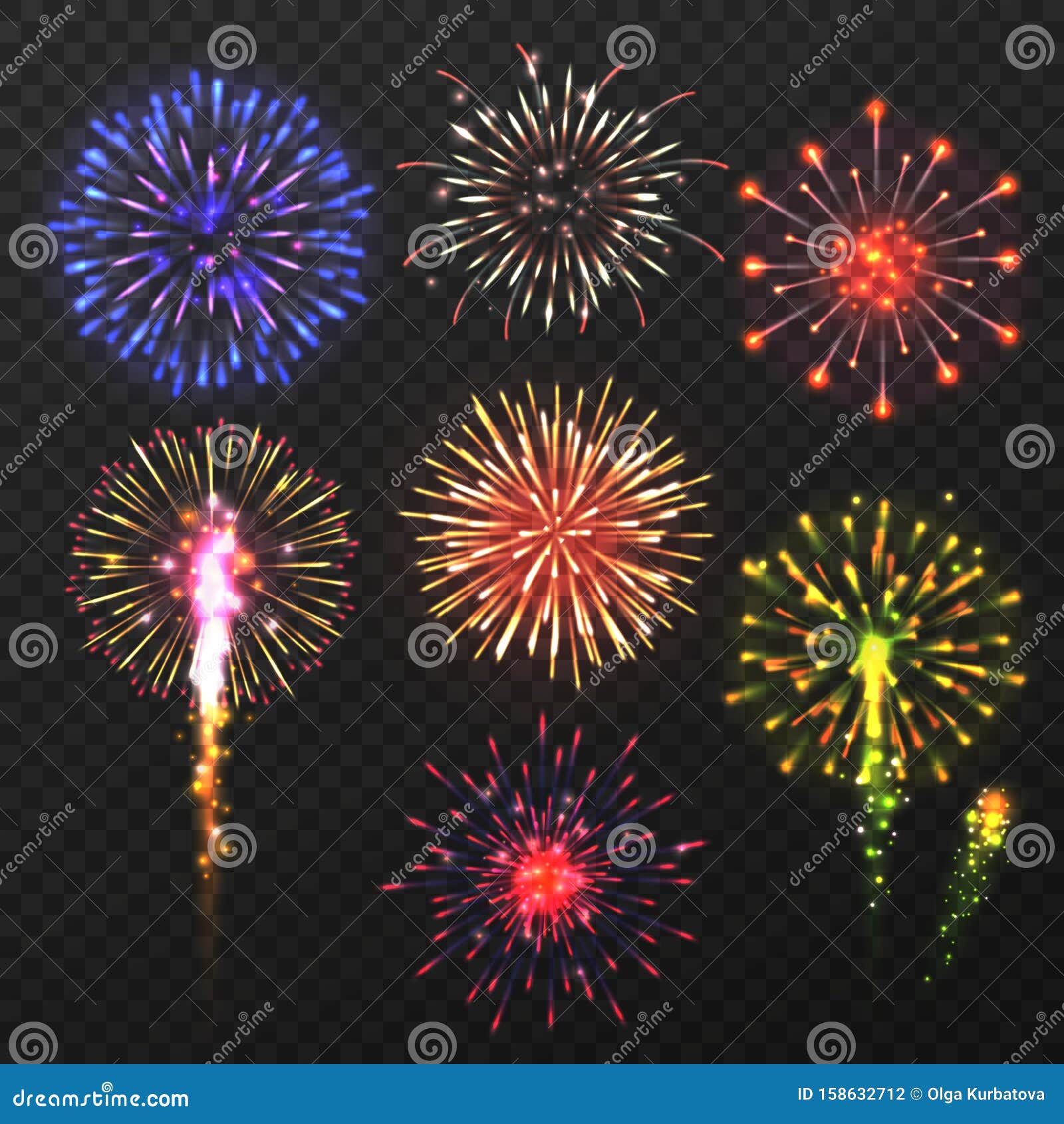 Realistic Fireworks. Carnival Multicolored Firework Explosion ...