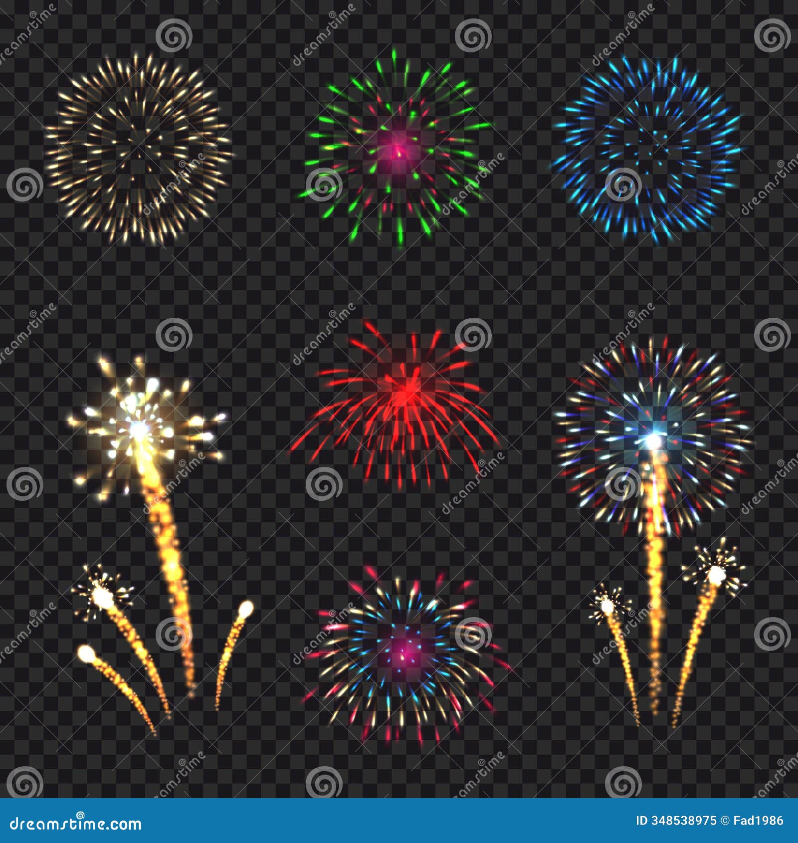 Realistic Fireworks on Transparent Background Stock Vector ...